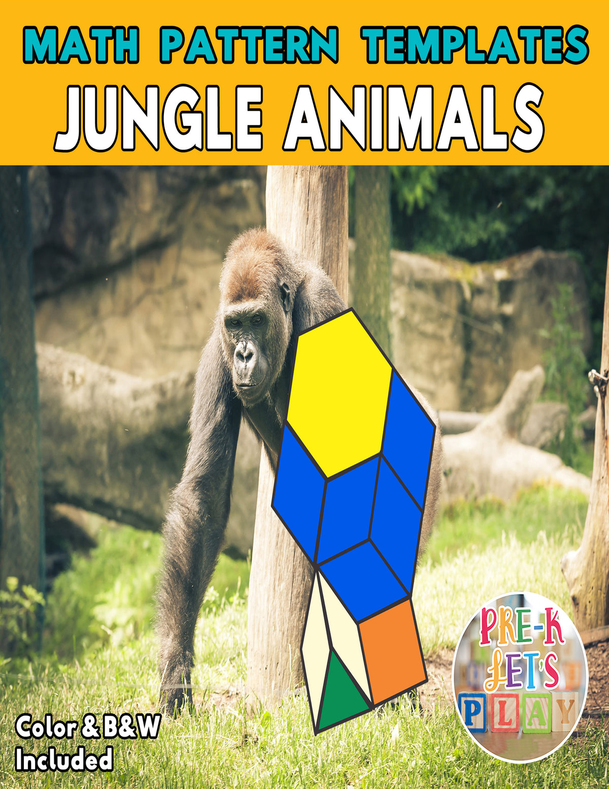 Jungle Animals | Math blocks pattern printables | Pre-K Let's Play