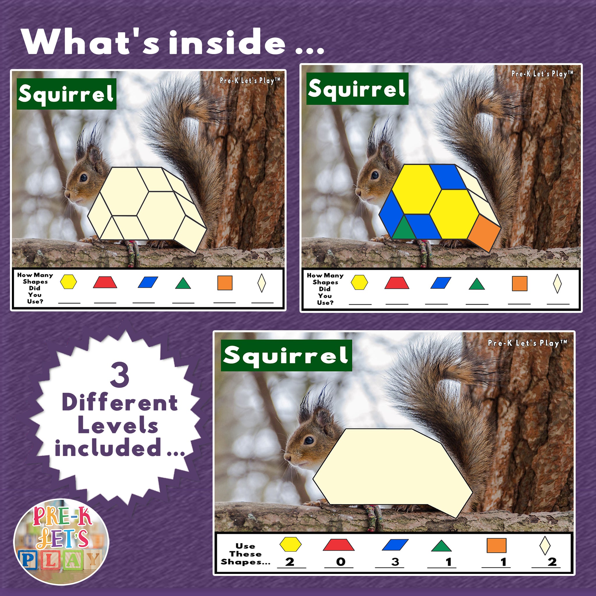 Woodland Animals | Math blocks pattern printables | Pre-K Let's Play