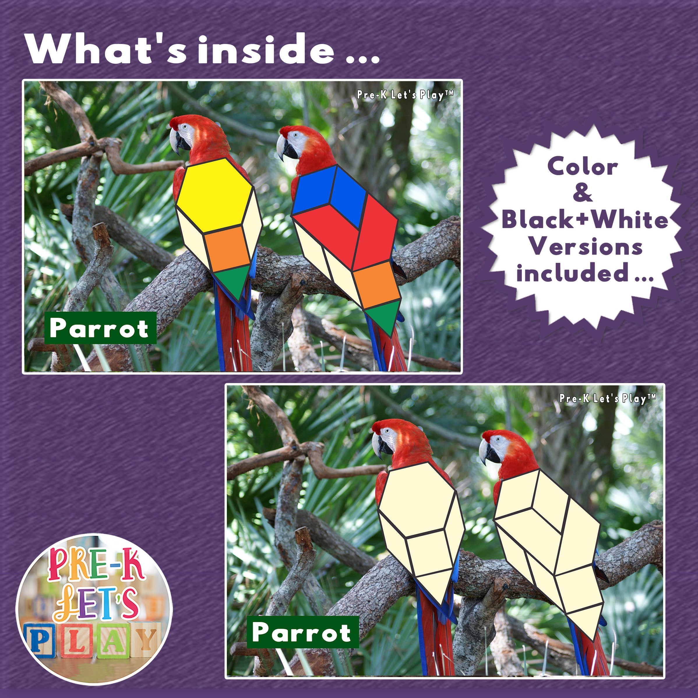 Jungle Animals | Math blocks pattern printables | Pre-K Let's Play